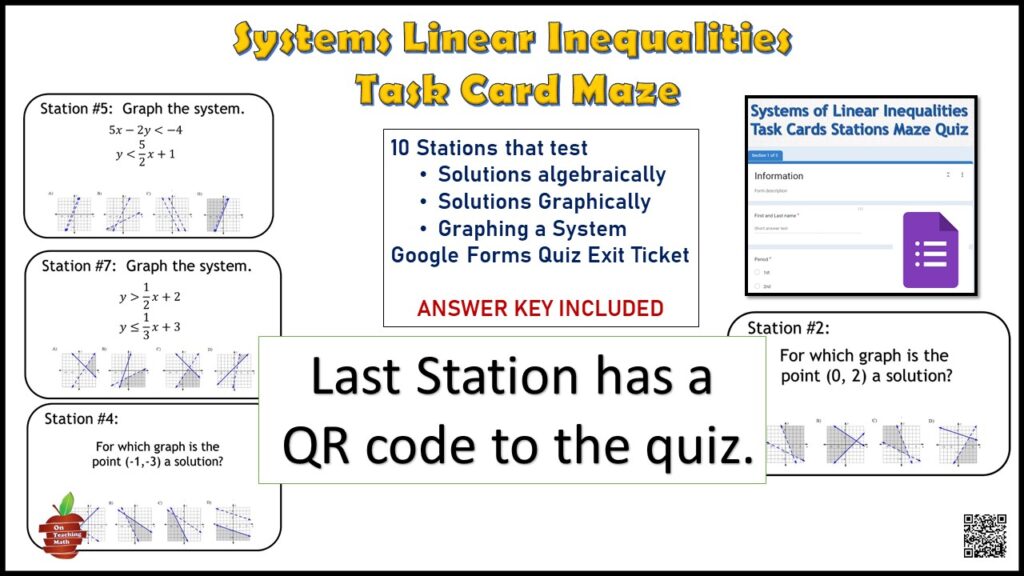Task Card Maze and Quiz - Systems of Linear Inequalities 2
