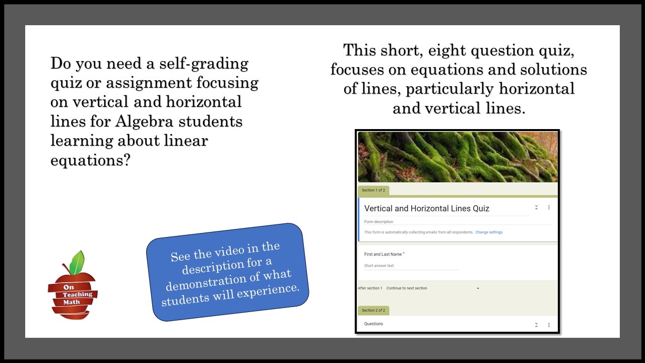 Vertical and Horizontal Lines Google Forms Quiz/Homework